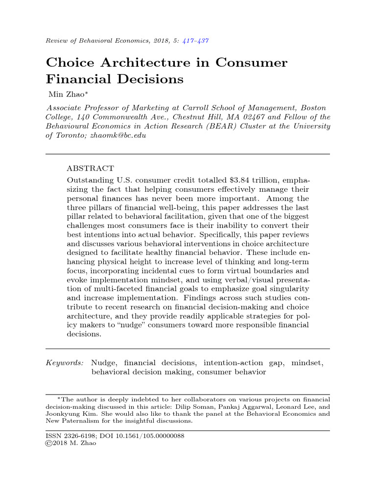 Choice Architecture in Consumer Financial Decisions | PDF | Behavioral ...