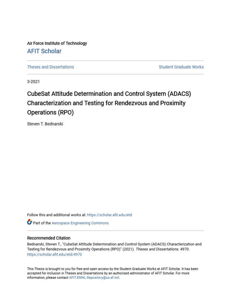 Cubesat Attitude Determination And Control System Adacs Charact Pdf Space Rendezvous