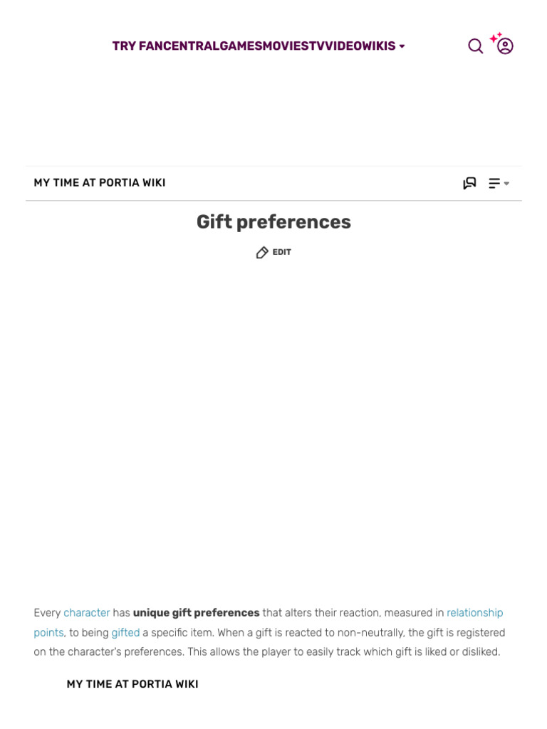 Gift Preferences - My Time at Portia Wiki - Fandom | PDF | Foods
