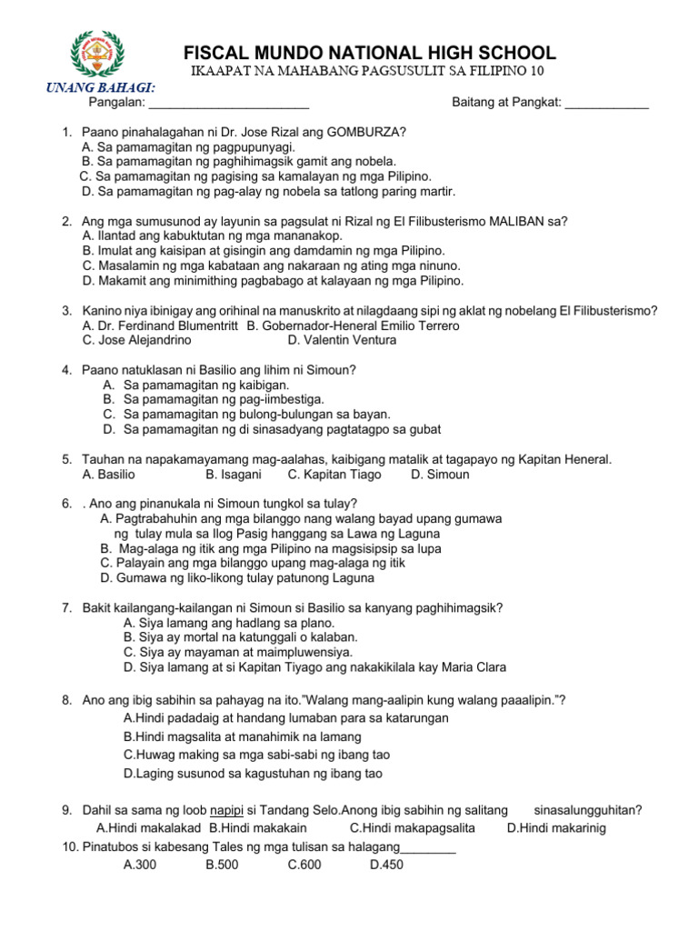 Long Test 4th | PDF