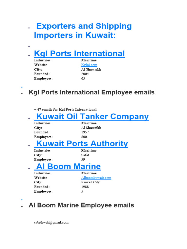 Exporters and Shipping Importers in Kuwait | Download Free PDF ...
