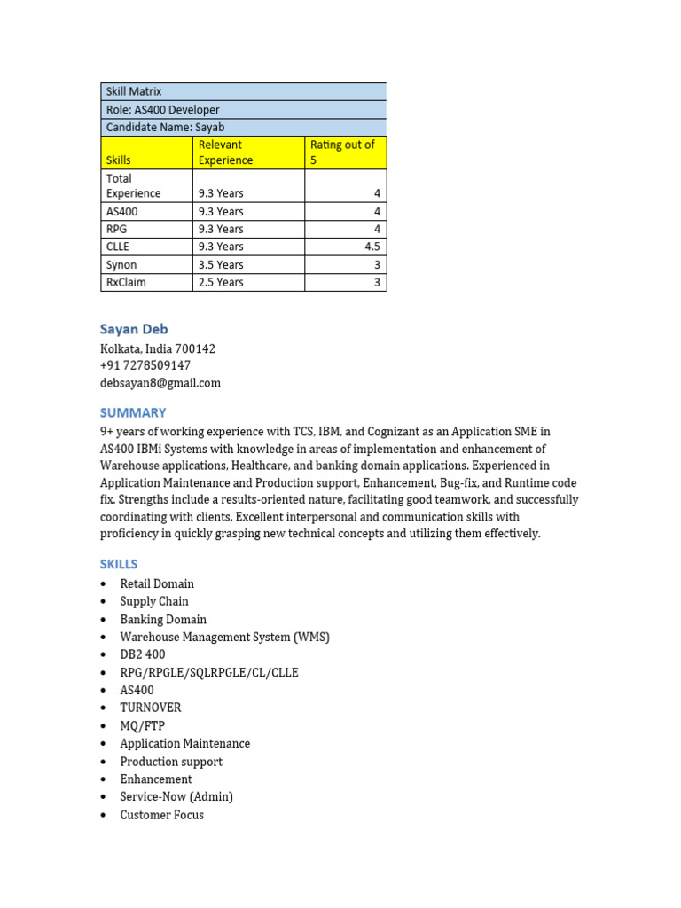 Sayan Deb Resume | PDF | Second Language Acquisition | Ibm Rpg