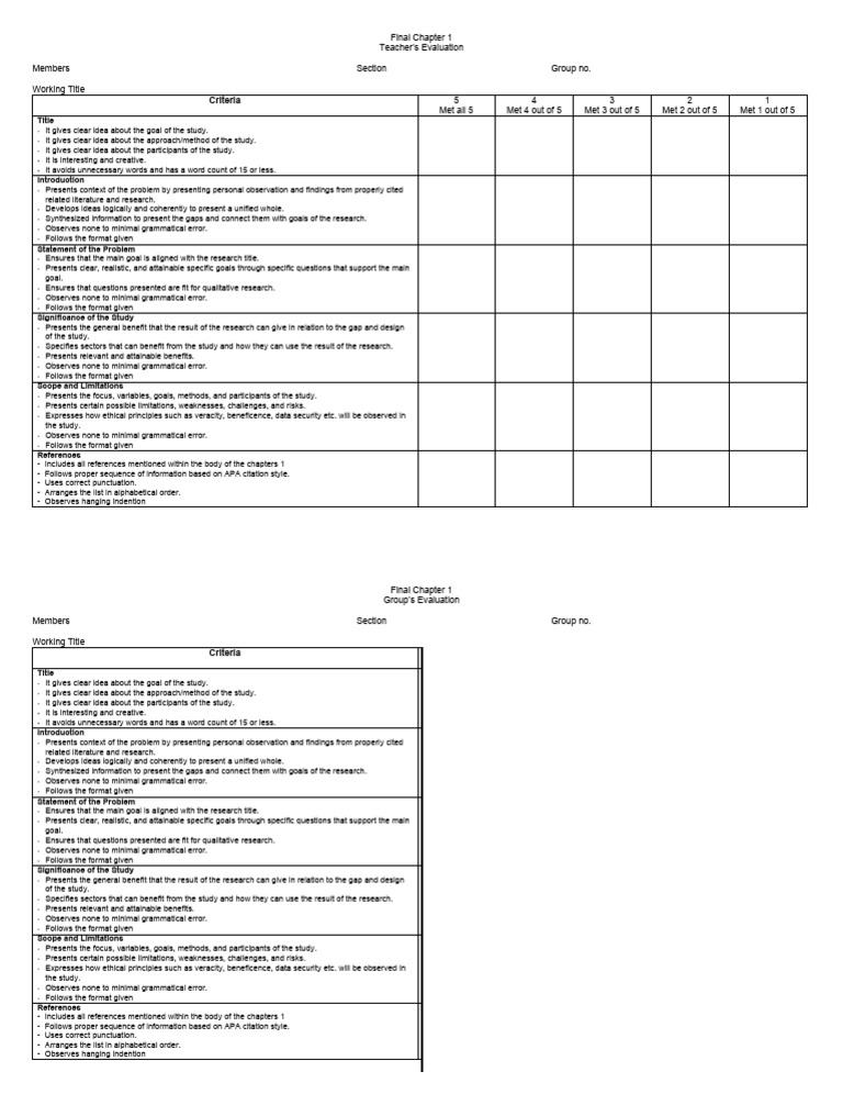 Rubric For Chapter 1 | PDF | Apa Style | Citation