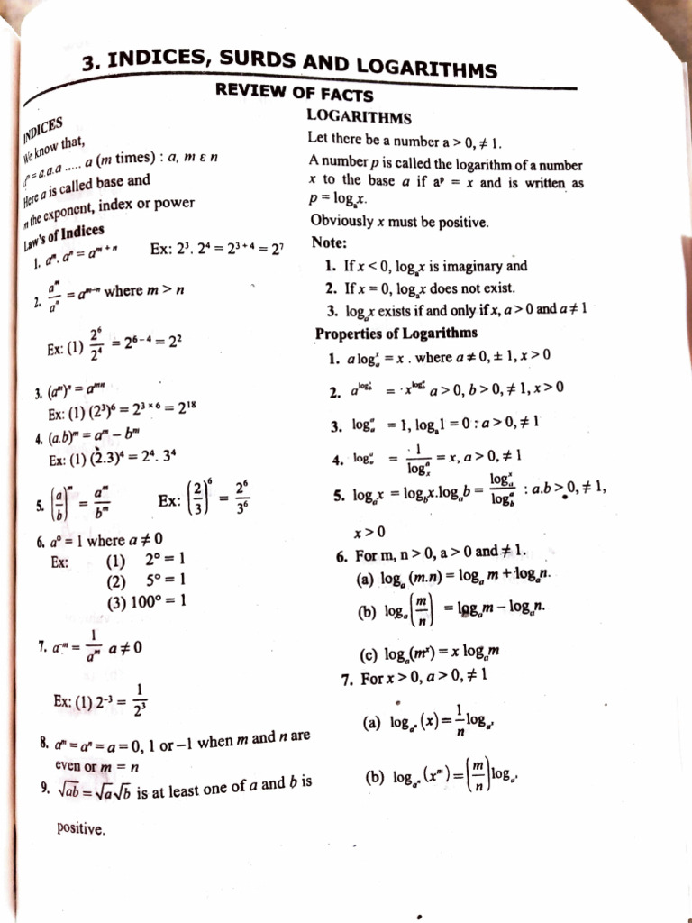 Indices and Logarithms | PDF | Mathematics
