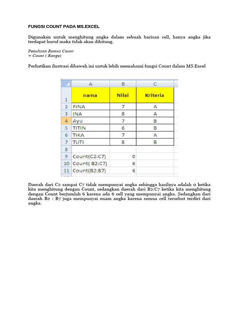 Soal Excel Count, Counta, Countif, Countifs | PDF | Pengelolaan ...