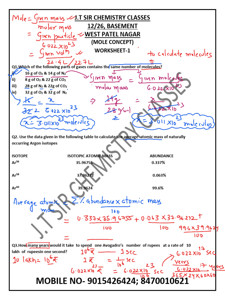 Solution of Mole Assignment | PDF | Mole (Unit) | Molecules Solution of Mole Assignment | PDF | Mole (Unit) | Molecules