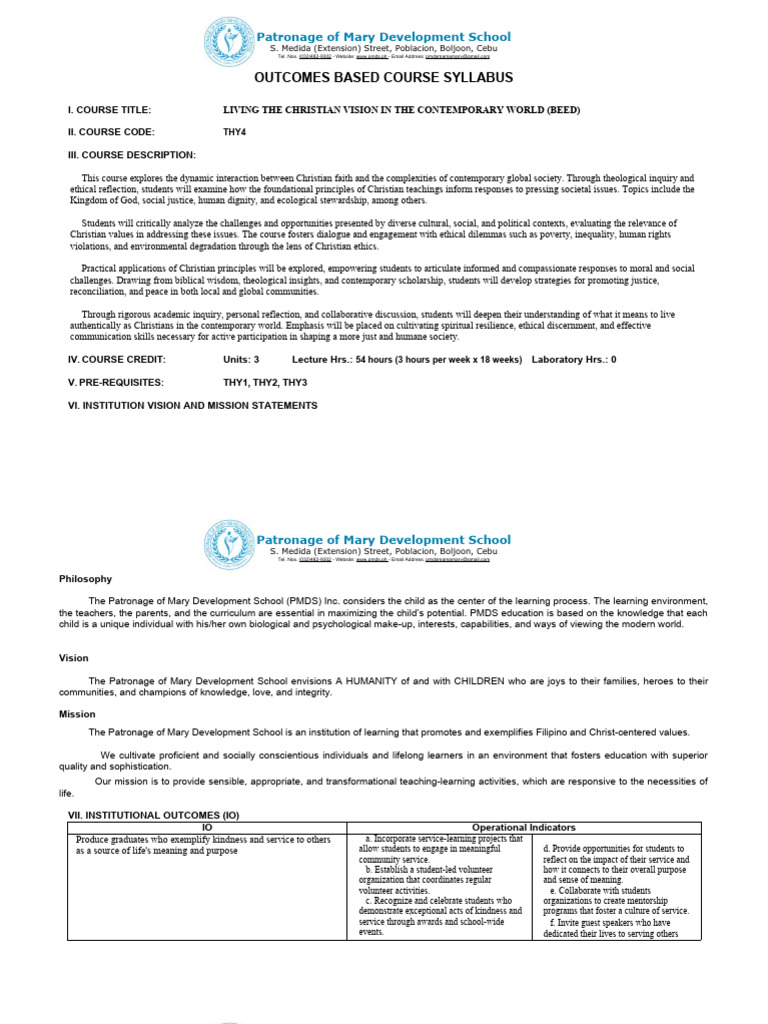 Theo-Thy4-Obe Syllabus-Beed | PDF | Sustainability | Learning