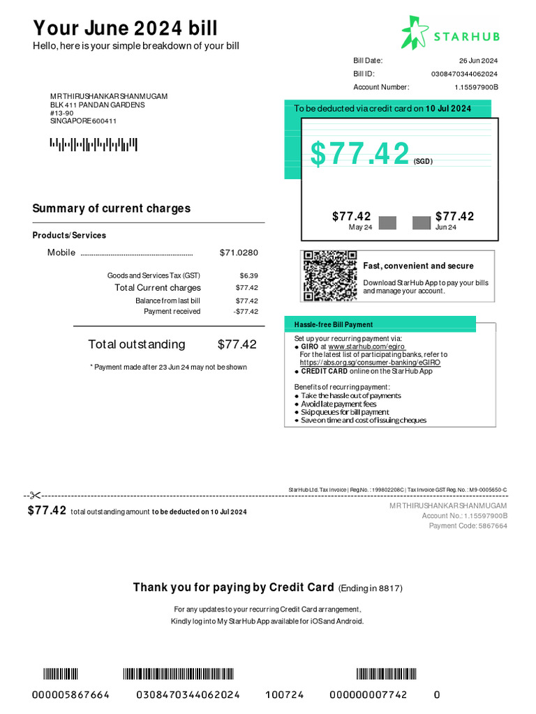 Your June 2024 Bill: $77.42 $77.42 Summary of Current Charges | PDF ...
