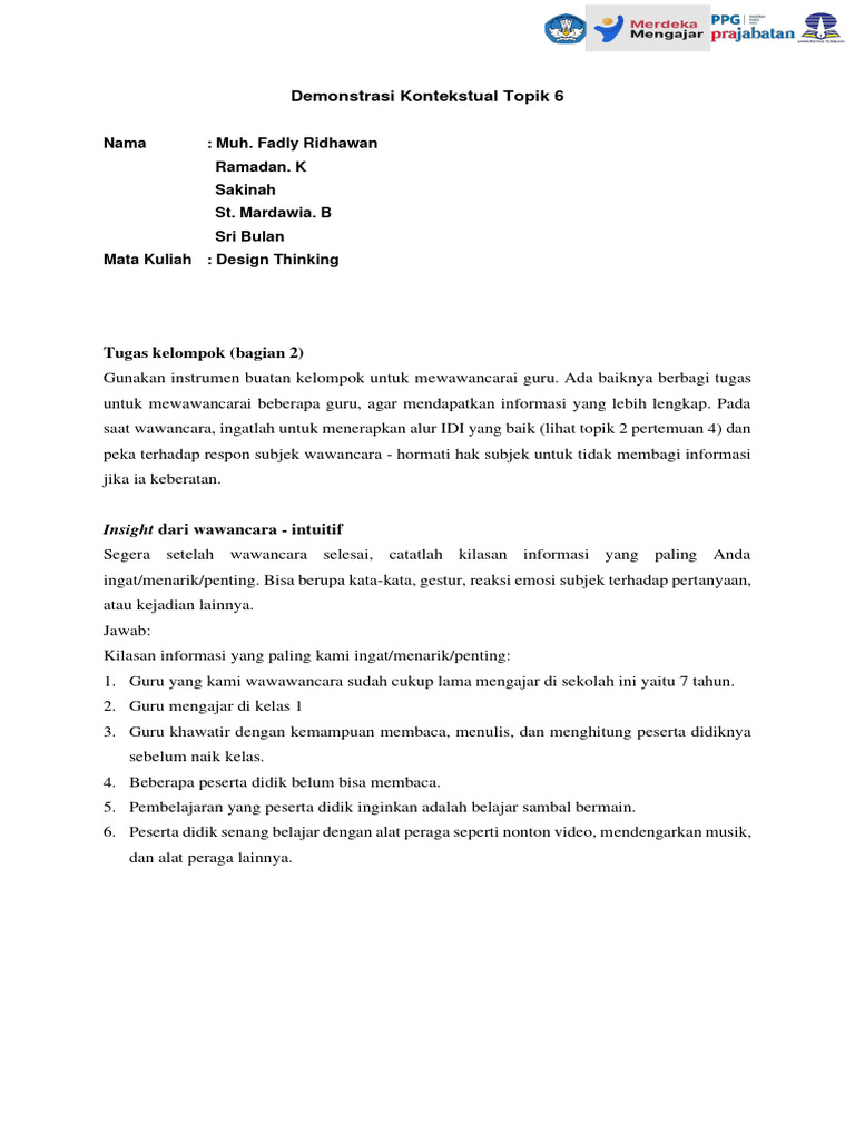 Demonstrasi Kontekstual Topik 6 Design Thinking | PDF | Seni