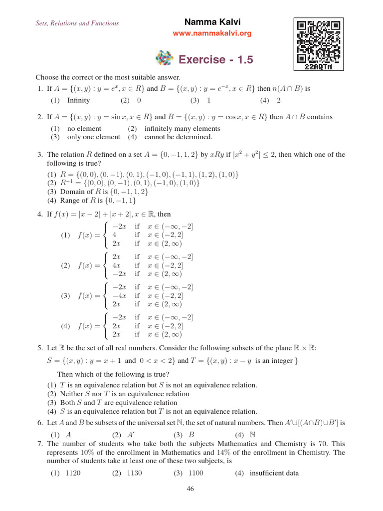 11th Maths Book Back - 1 - Mark - Questions - em | PDF | Line (Geometry ...