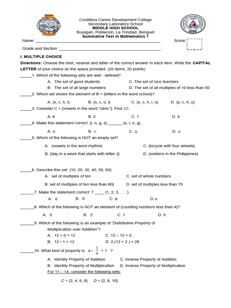 Summative Test (1st Quarter) | PDF | Mathematical Concepts | Mathematics