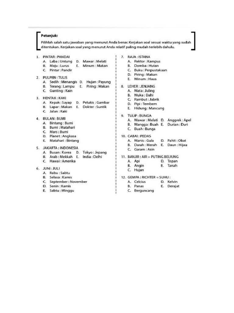 Soal Latihan Analogi Verbal II | PDF