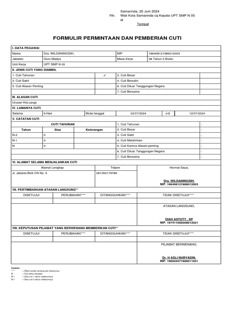 Formulir Cuti Tahunan 196408121986012003 | PDF