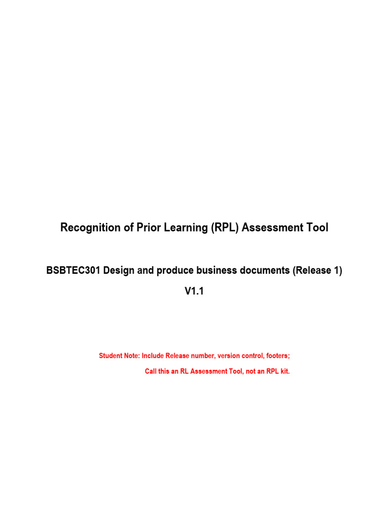 V1.1 BSBTEC301 - RPL Assessment Tool Exemplar | PDF