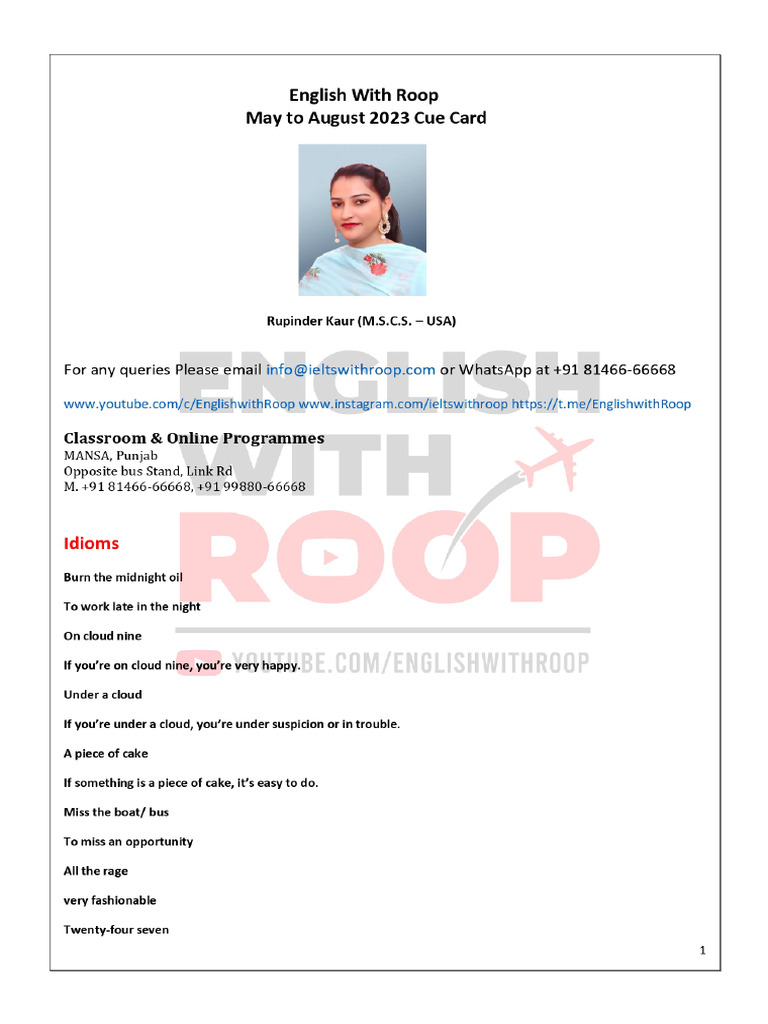 May August Cue CardEnglish With Roop | PDF