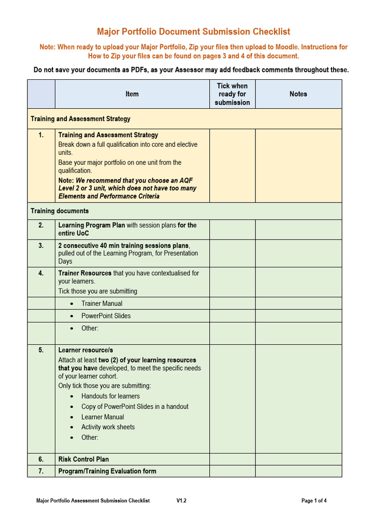 Checklist Major Portfolio Document Uploads V1 2 Pdf Zip File