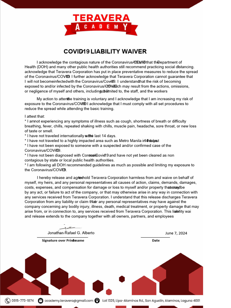 COVID Waiver Form | PDF | Legal Liability | Epidemiology