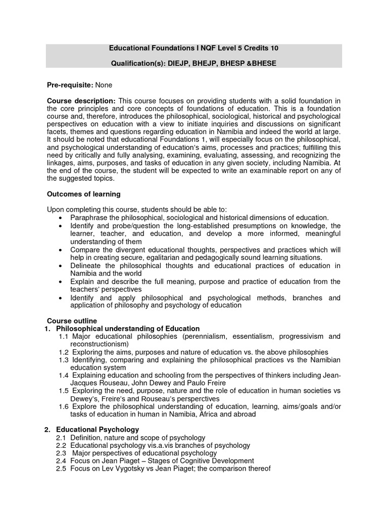 Educational Foundations I Course Outline 2023 | PDF | Educational ...
