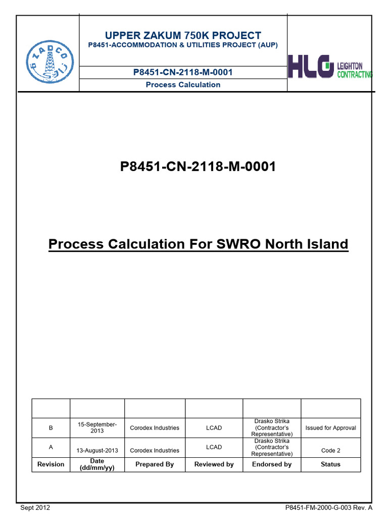Process Calculation SWRO FROM MAHESH | PDF | Filtration | Membrane