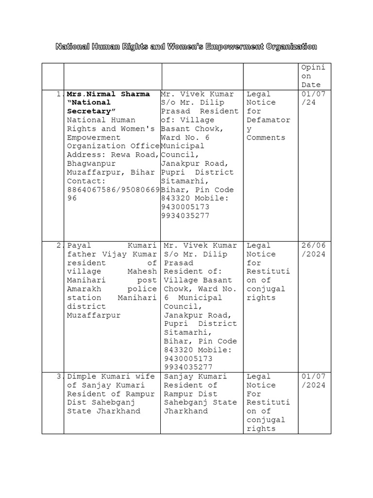 Legal Notice Record Sheet | PDF