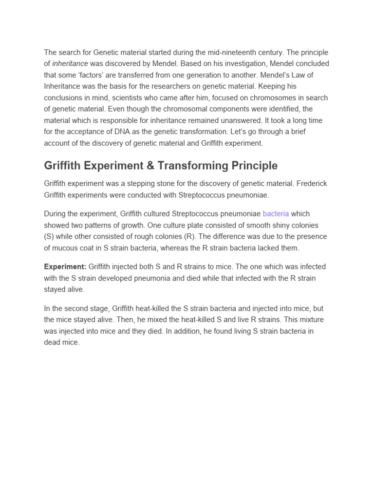Griffiths Experiment Pdf Transformation Genetics Genetics