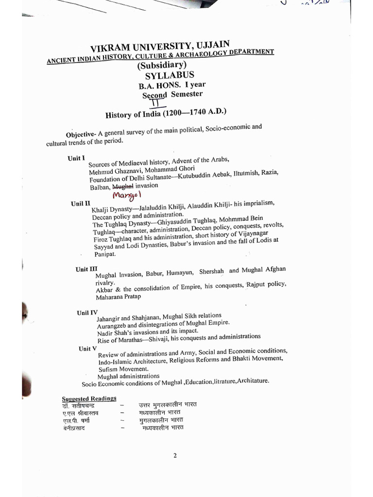 Syllabus Ba2nd Sem Subsidiary Syllabus | PDF