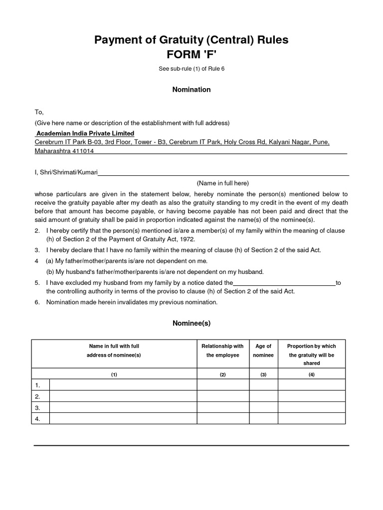 Gratuity Nomination Form F | PDF | Government | Justice