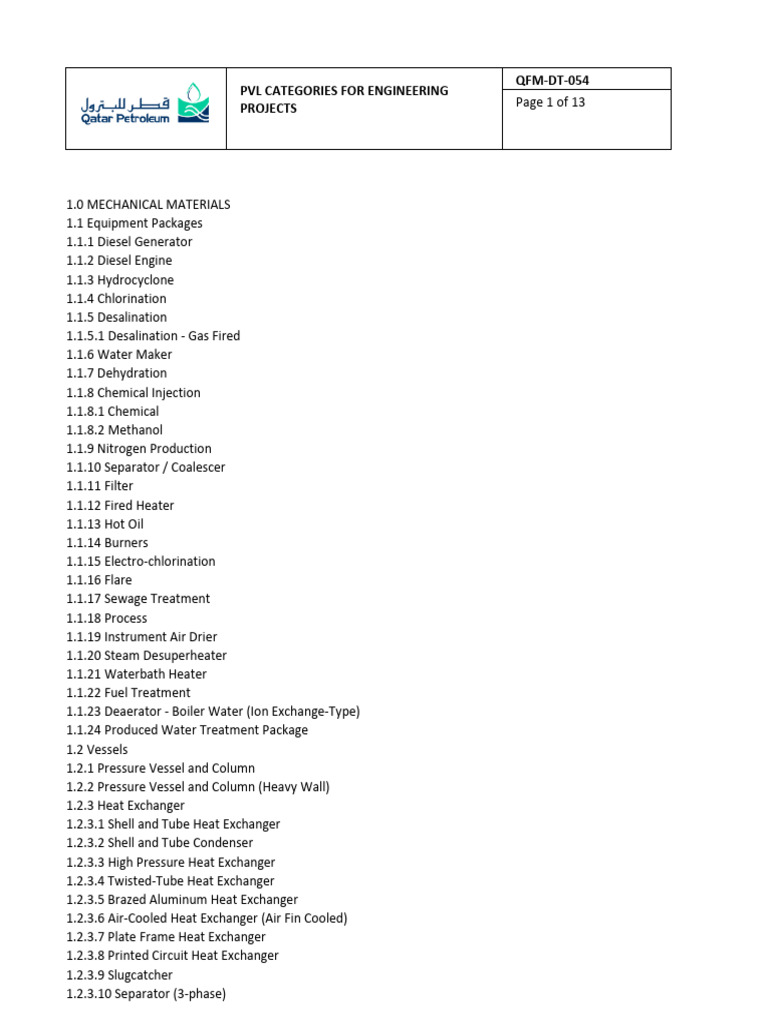 PVL List of Categories | PDF | Pipe (Fluid Conveyance) | Heat Exchanger