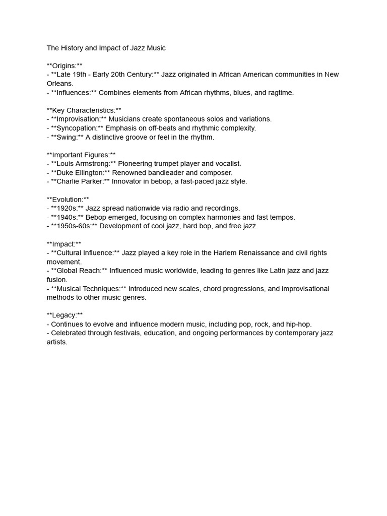 The History and Impact of Jazz Music | PDF