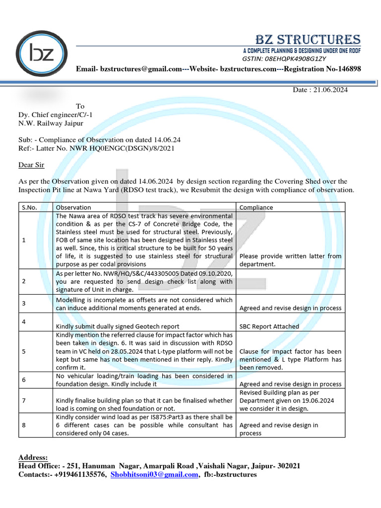 Compliance of Observation - 21-06-2024 | PDF | Civil Engineering ...