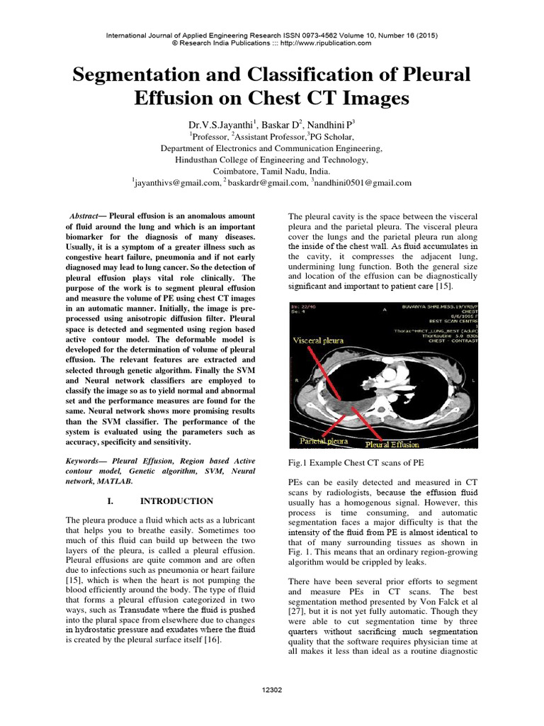 2015 Segmentation And Classification Of Pleural Effusion On Chest Ct