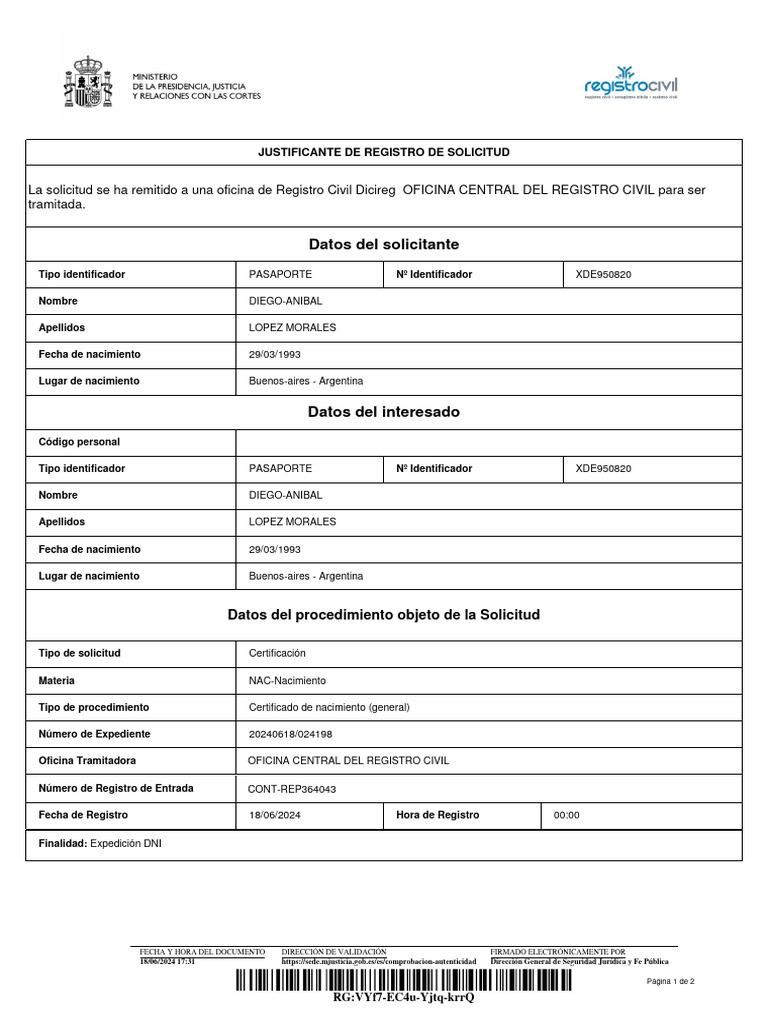 Justificante | PDF | Documento de identidad | Gobierno y personalidad
