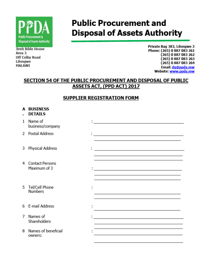 PPDA Revised Supplier Registration Form -New Rates 2020-2021 | Download ...