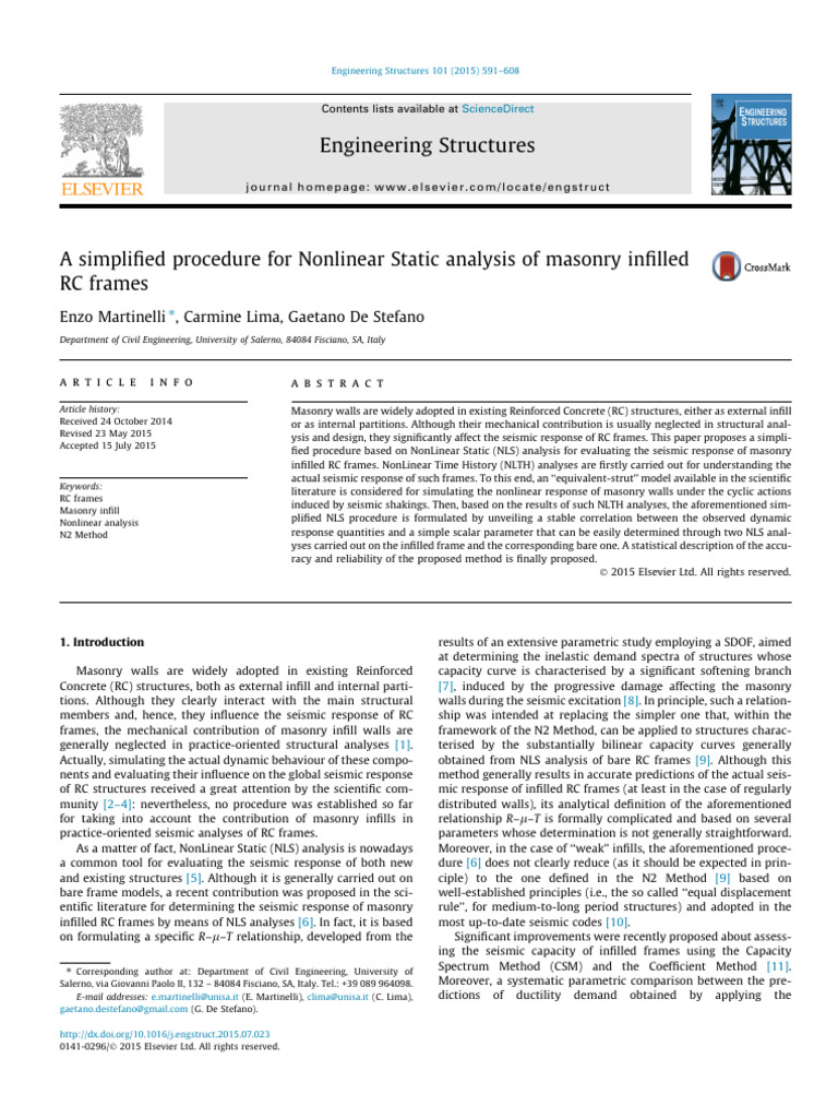 A Simplified Procedure for Nonlinear Static Analysis of Masonry Infilled RC Frames | PDF ...