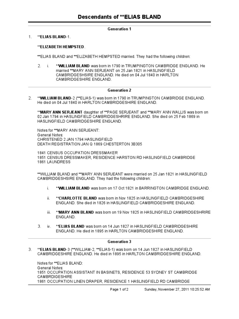 Elias Bland Family History | PDF | Cambridge