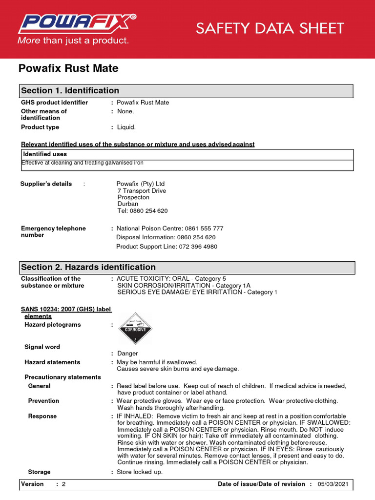 18FEB2022 - SDS - Rust Mate de Ruster | PDF | Occupational Safety And ...