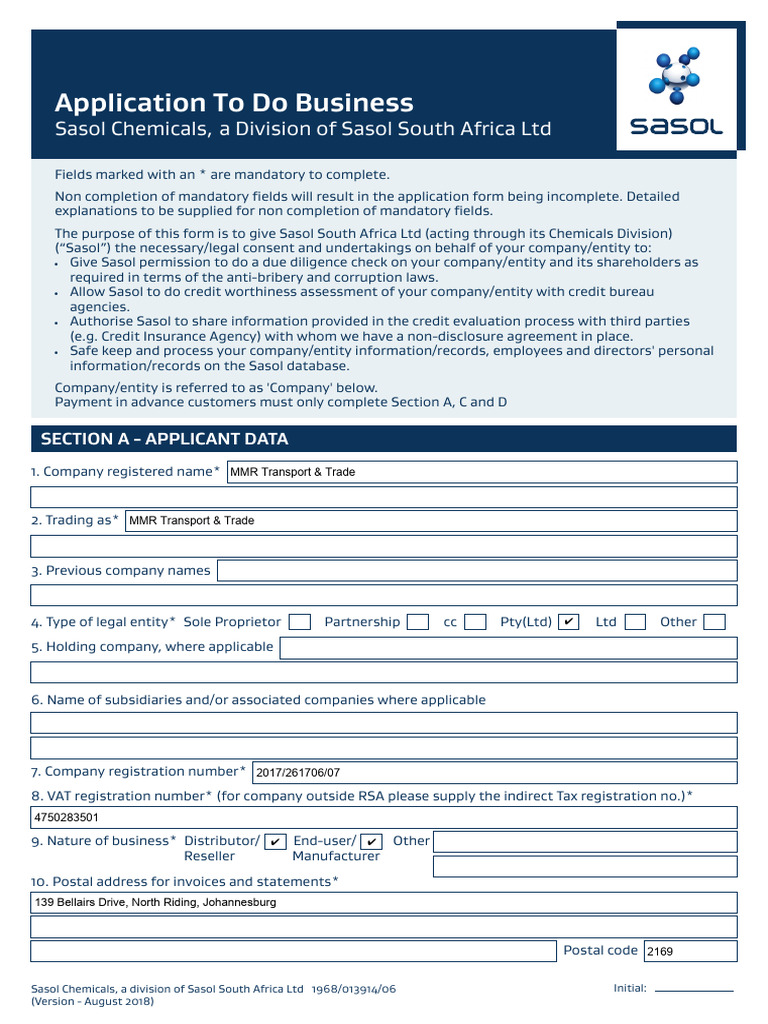 Application To Do Business Form - Version August 2018 - SIGNED | PDF ...