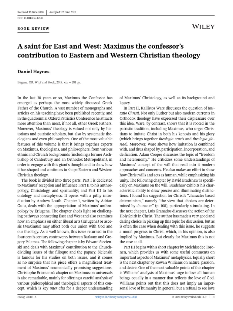 Daniel - Haynes - Maximus Confessor and His Contribution in Eastern and Western Theology | PDF ...