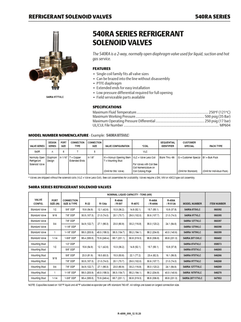 540ra Series Refrigerant Solenoid Valves Catalog en Us 3585610 | PDF ...