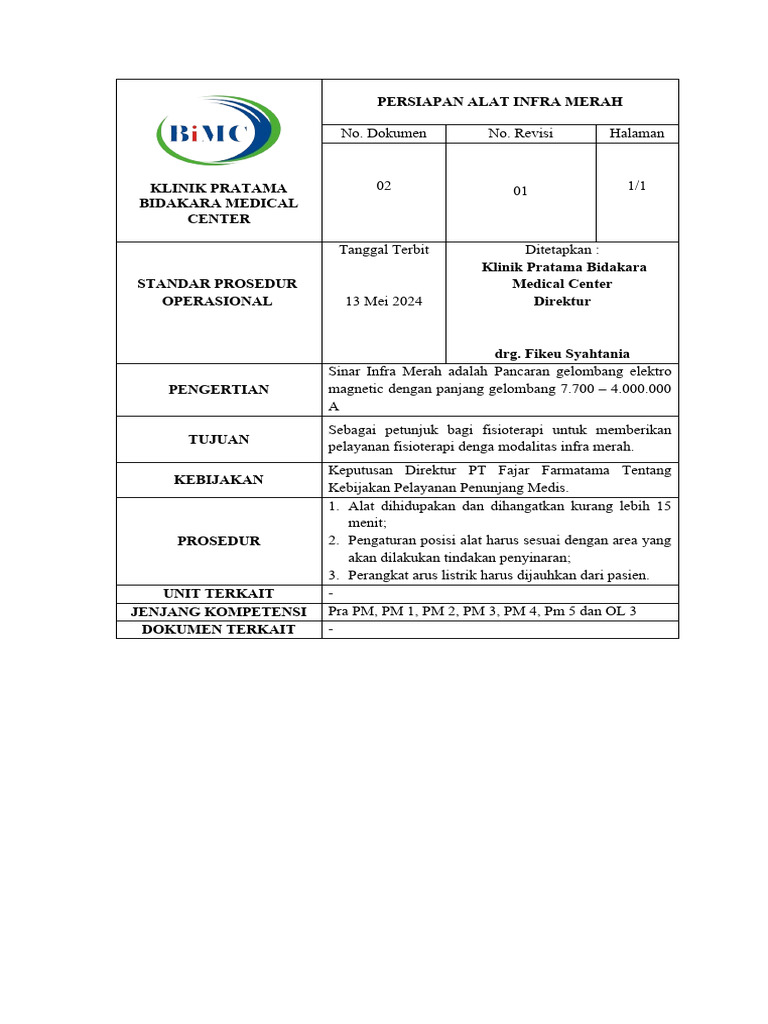 SOP Infrared untuk Fisioterapi | PDF
