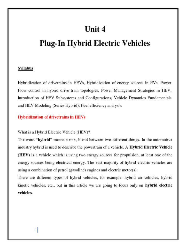 Unit 4 EHV-1 (1) | PDF | Hybrid Vehicle | Hybrid Electric Vehicle