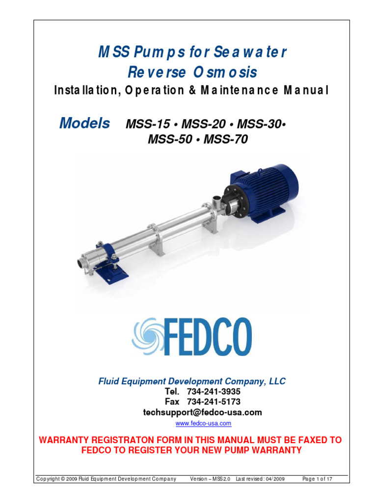 Fedco Mss Pumps For Swro Mss15-70 - v2 - r7 | PDF | Pump | Valve