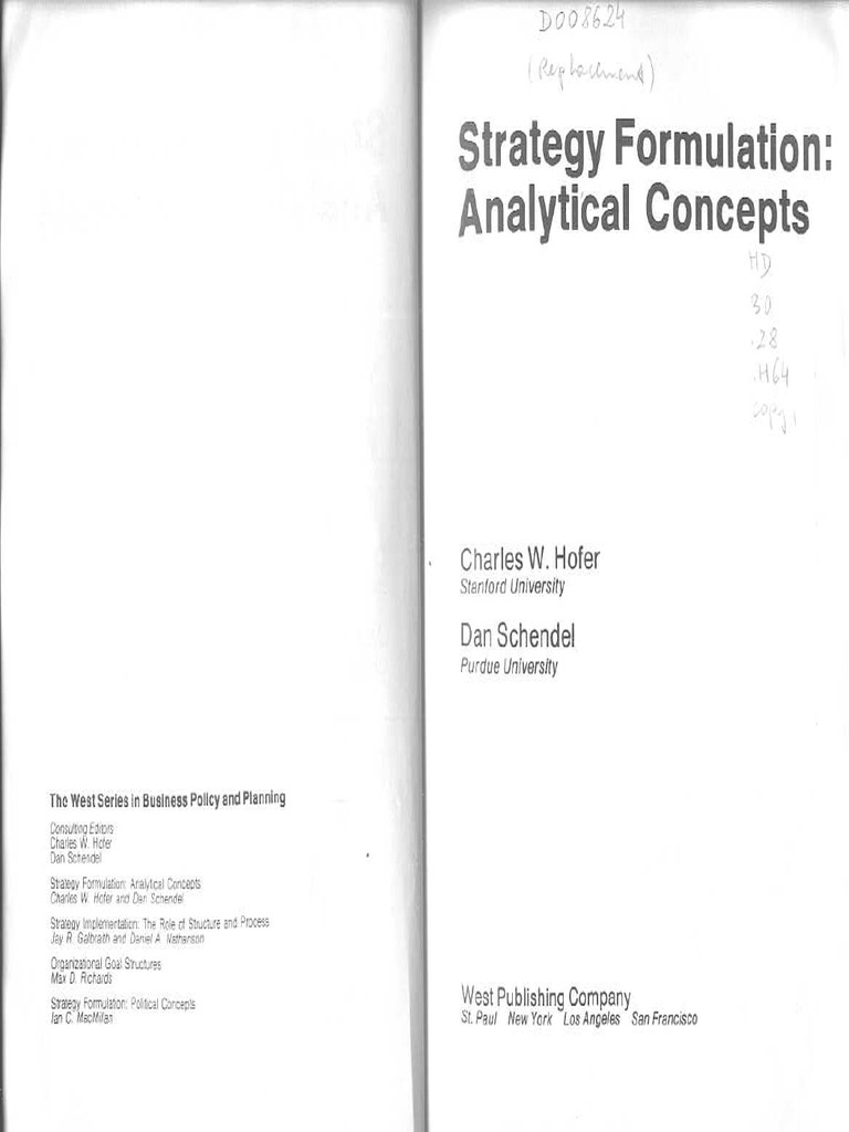 Charles W. Hofer, Dan Schendel - Strategy Formulation - Analytical ...