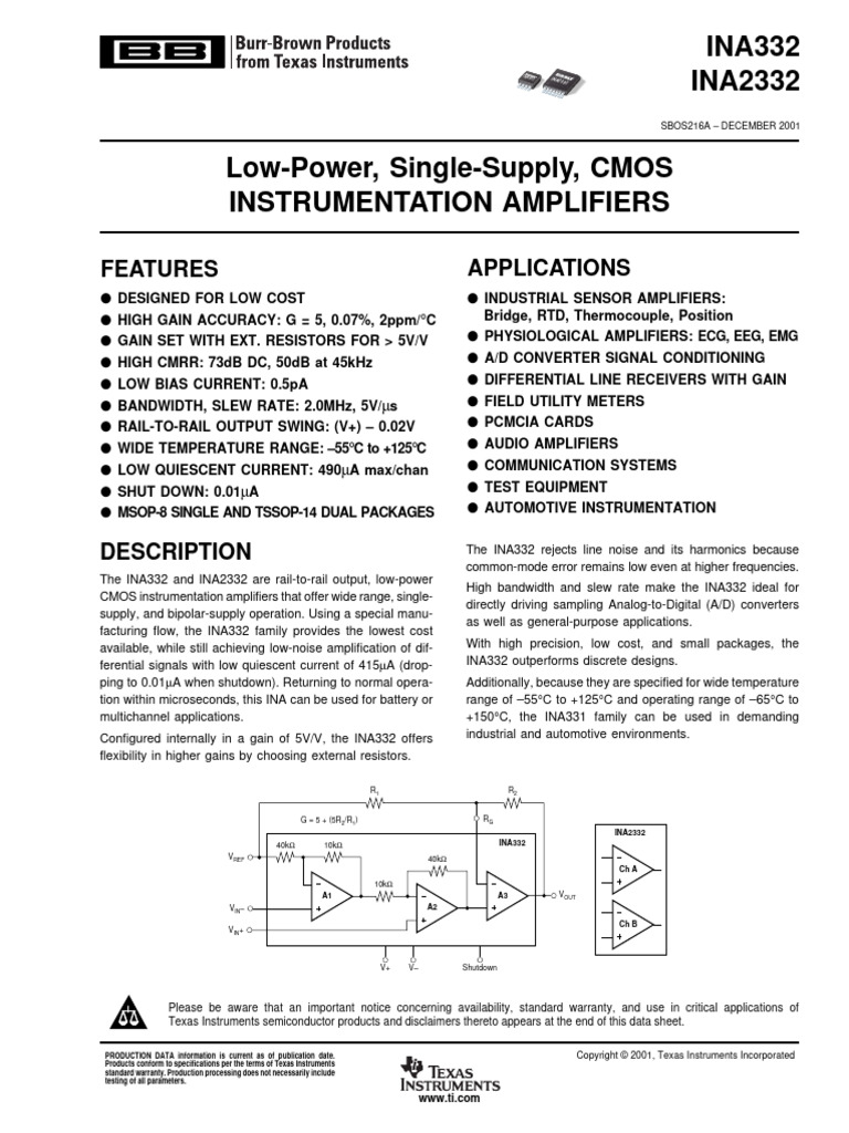 INA332 | PDF | Amplifier | Analog To Digital Converter