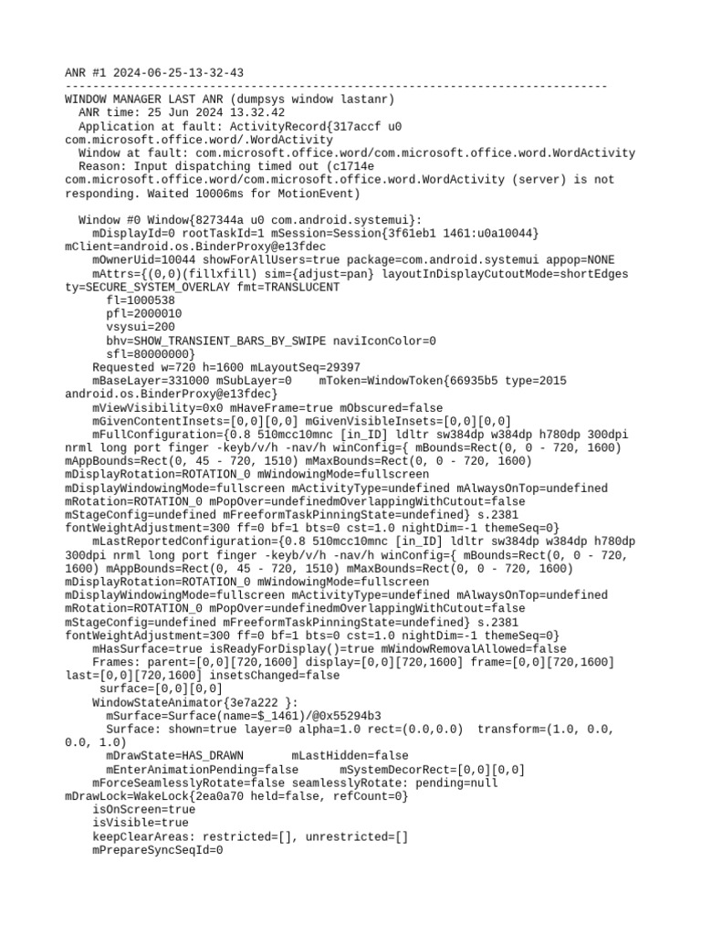 Dumpsys ANR WindowManager | PDF | Computer Hardware | Microsoft