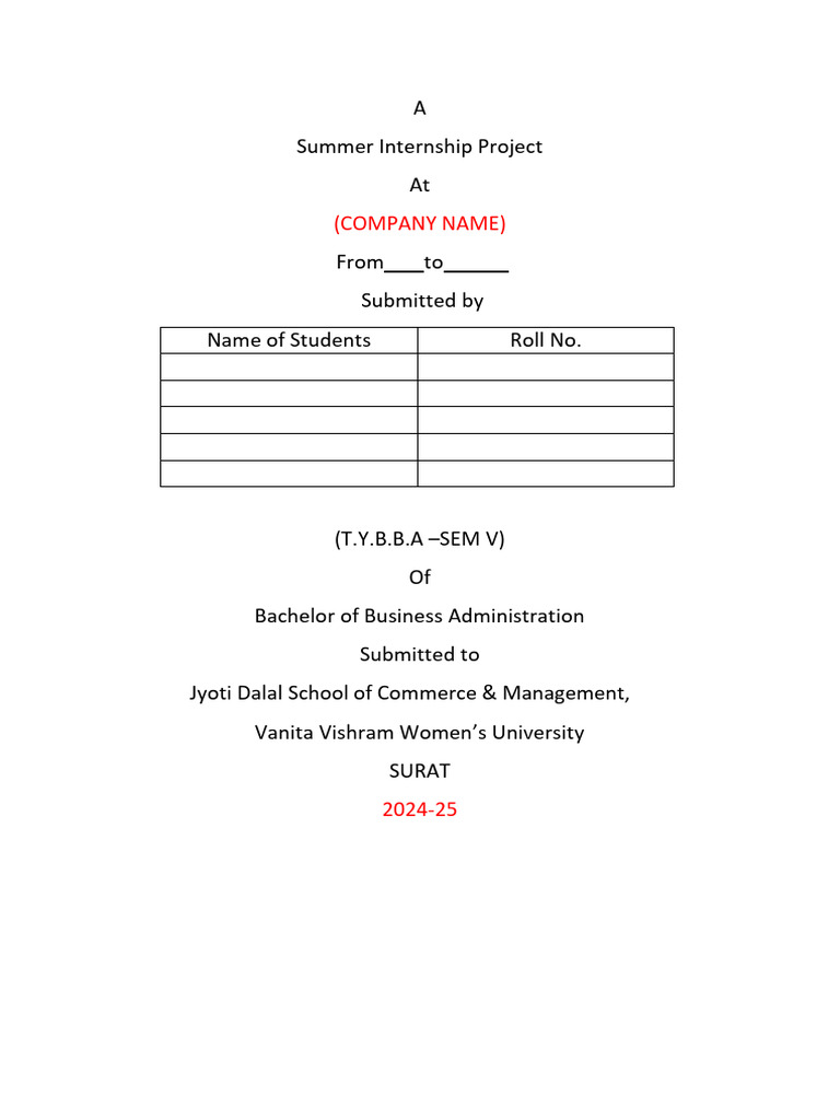 Format For Summer Internship Project | PDF | Sales | Inventory