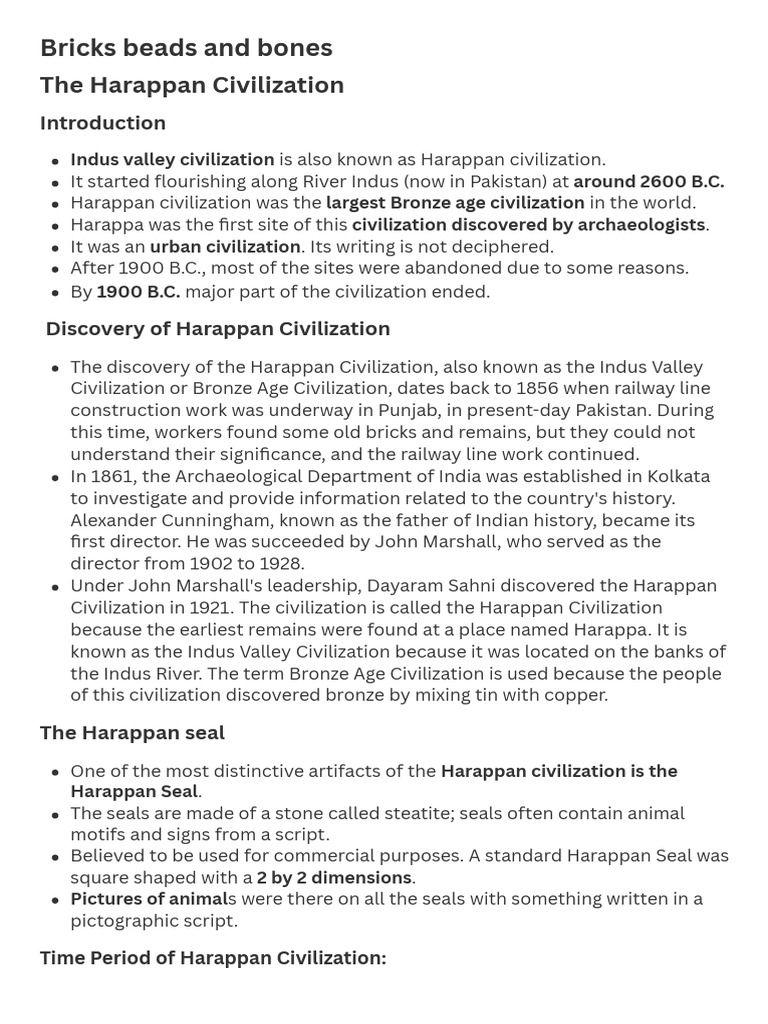 The Harappan Civilisation | PDF | Social Science