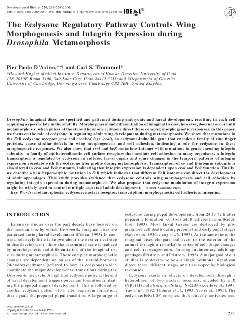 The Ecdysone Regulatory Pathway Controls Wing Morphogenesis and ...