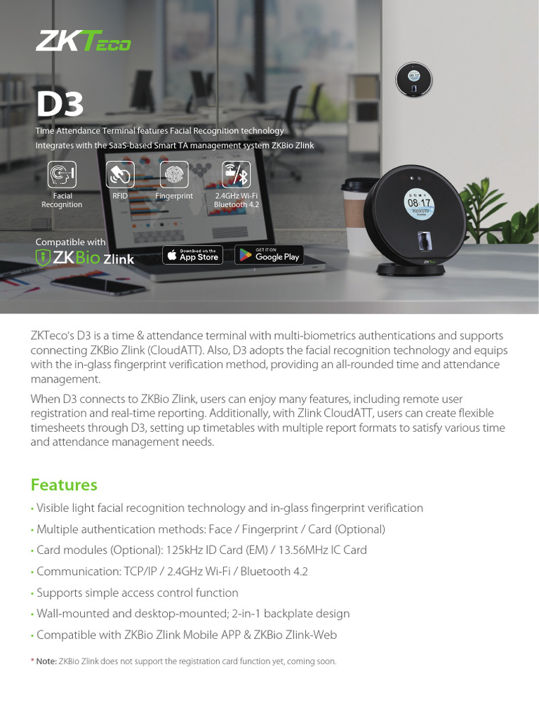 D3 Time and Attendance With Facial Recognition Datasheet | PDF | Wi Fi ...