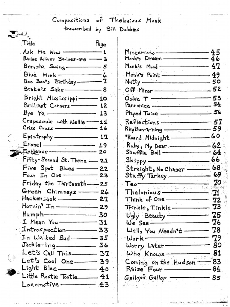 Thelonious Monk Book | PDF